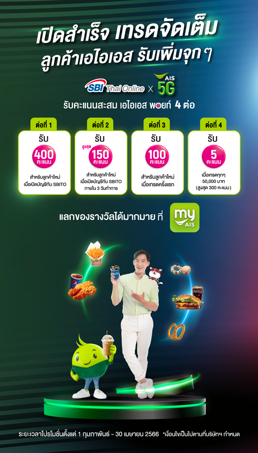 เปิดบัญชีกับ SBITO รับฟรีคะแนน AIS Points สูงสุด 950 คะแนนน*